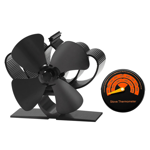 Black Mini Fireplace Fan 4 Blade Log Burner Silent Home Stove Fan ...