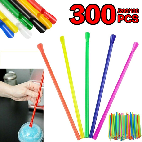 100/200/300Pcs Spoon Straw Plastic Milkshake Smoothie Drinks Cocktail ... 100/200/300Pcs Spoon Straw Plastic Milkshake Smoothie Drinks Cocktail ...