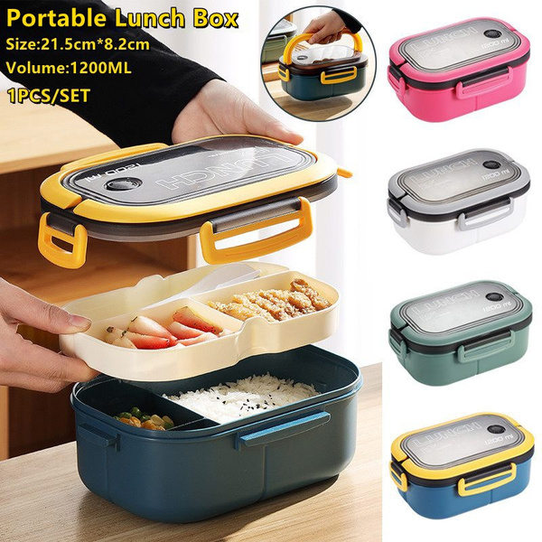 Portable Lunch Box Two-layer Grid Leakproof Microwavable Bento Box with ...