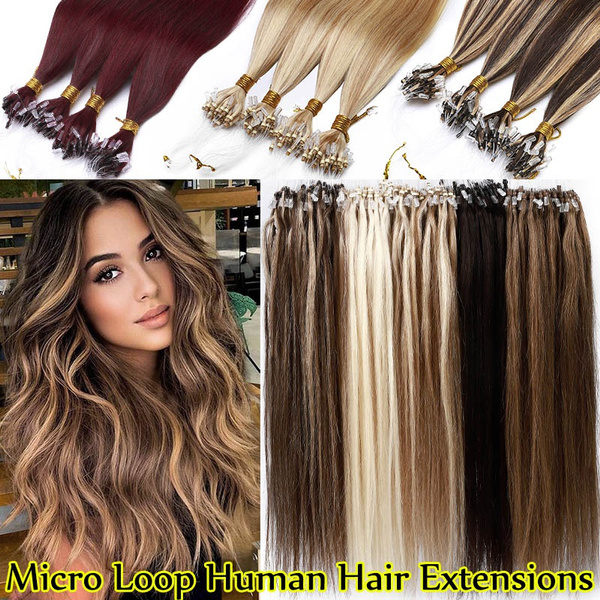 (100strands/Pack)Micro Loop Ring Hair Extensions Human Hair 14-24inch ...