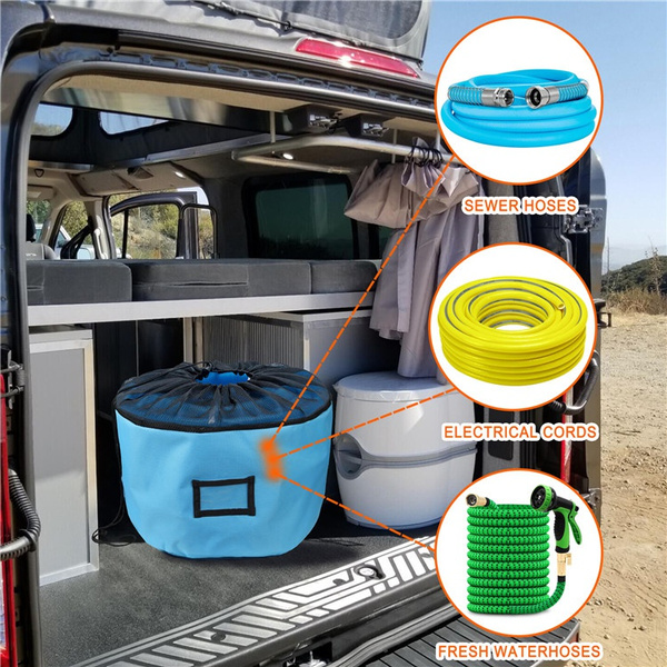 600D Heavy Duty RV Sewer Hose Storage Bag Mesh Side Organizer for Water ...