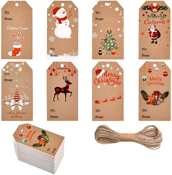 100 Pcs Vintage Christmas Day Decoration Kraft Paper Hang Tag Label ...