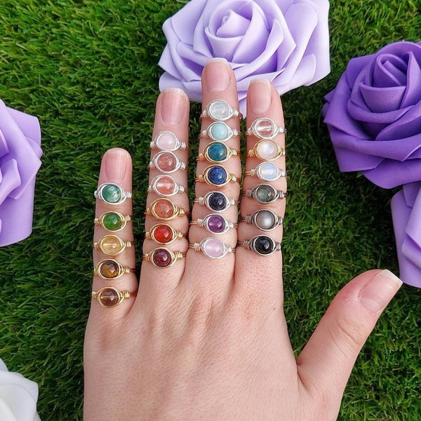 Wire Wrapped Gemstone Rings, Natural Gemstones, Crystal Ring, Healing ...