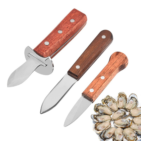 Stainless Steel Wooden Handle Oyster Opener Oyster Prying Knife BBQ ...