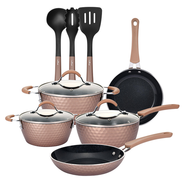 NutriChef 11 Piece Nonstick Diamond Pattern Kitchen Cookware Set ...