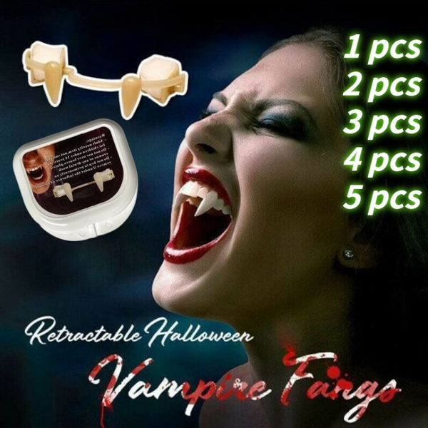 New Cosplay Vampire Teeth Safety Soft Silicone Fangs Cap Retractable Zombie Teeth Horror ...