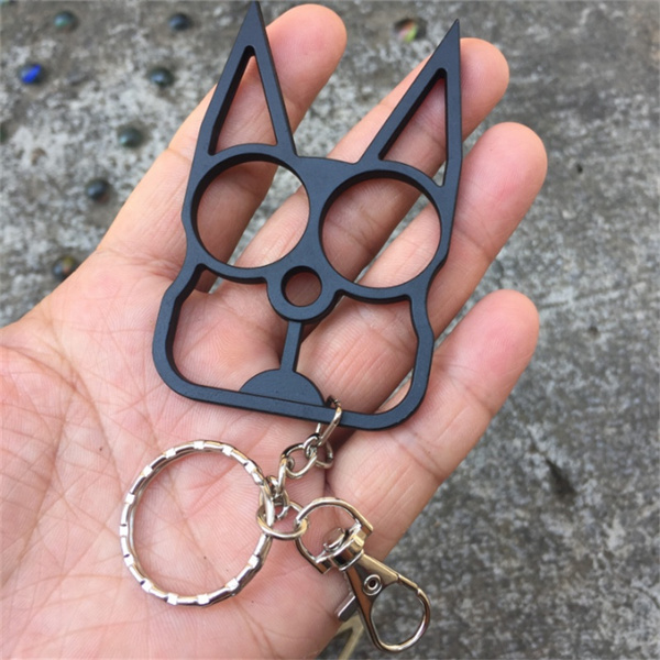 New cat ear finger tiger two finger buckle key chain emergency window ...