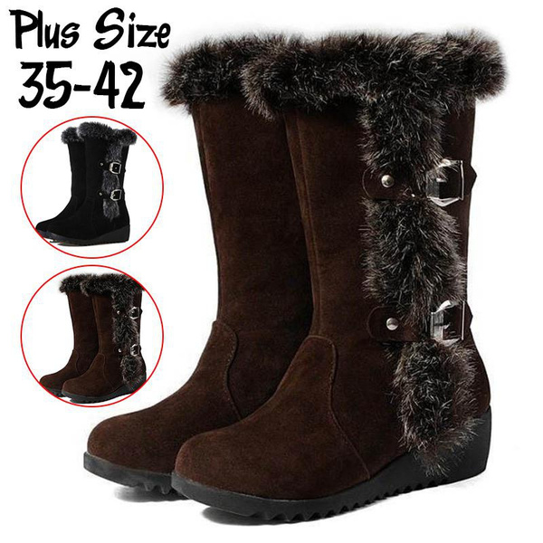 Snow Boots for Women Casual Faux Fur Non-slip Winter Boots Comfy Warm ...