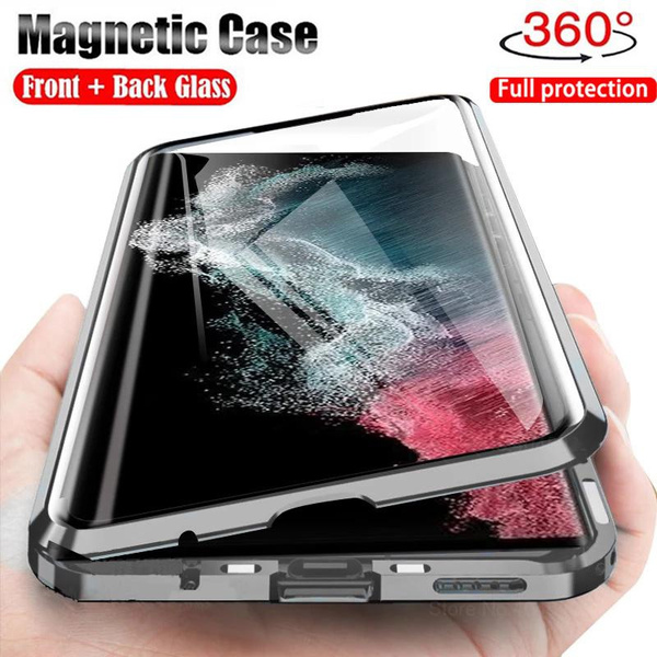 2023 New 360 Magnetic Adsorption Case with Tempered Glass Full Screen Protector Cover for iPhone ...
