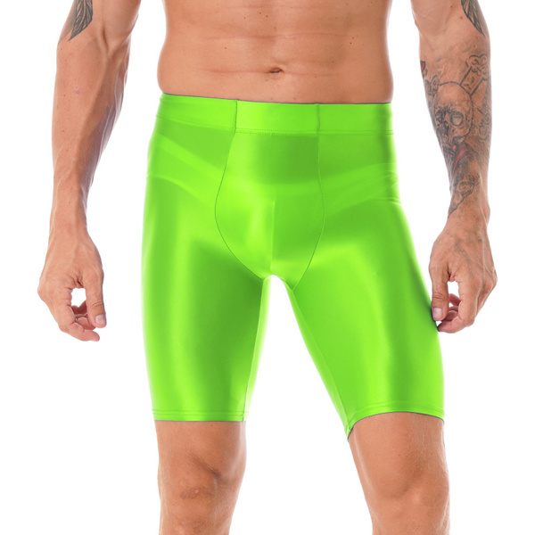 Mens Glossy Oil Shiny Shorts High Waist Tight Short Leggings Sport