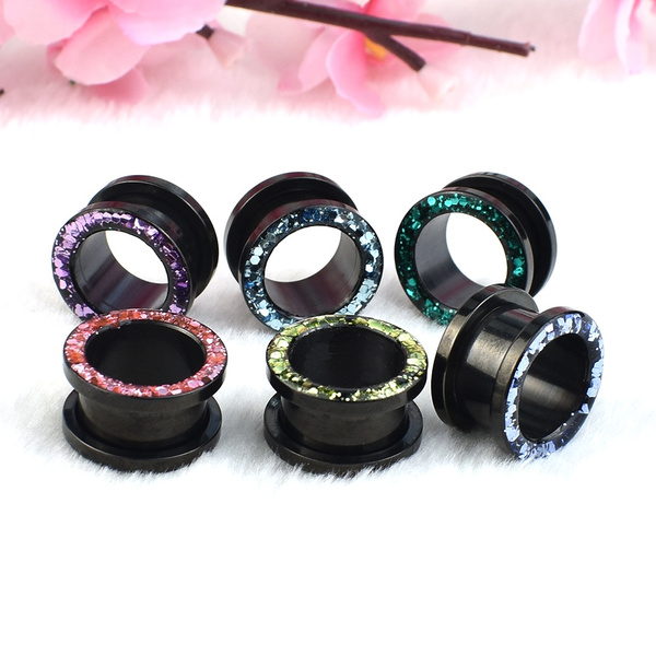 3-30mm Shining Black Hollow Ear Tunnels Gauges and Plugs Screw Fit Ear ...