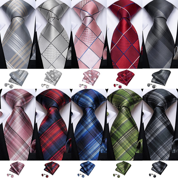 Classic Plaid Tie Set for Men Blue Pink Red Ties Silk Woven Necktie ...