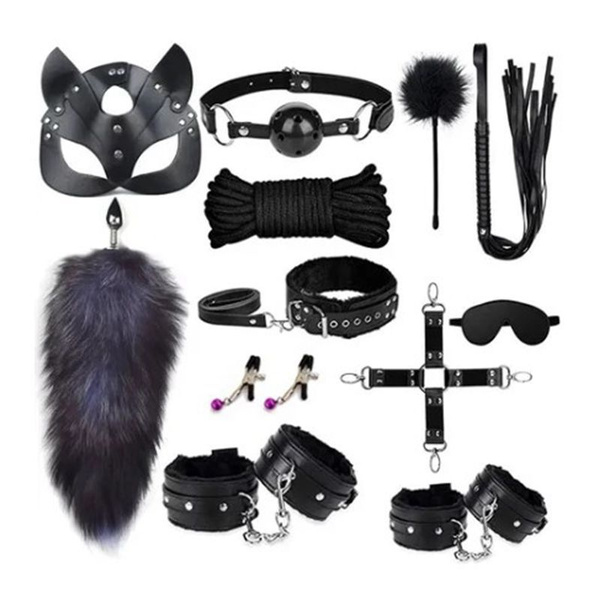 12 Pcs Set Bondage Set Hand Cuffs Footcuff Whip Rope Blindfold Erotic