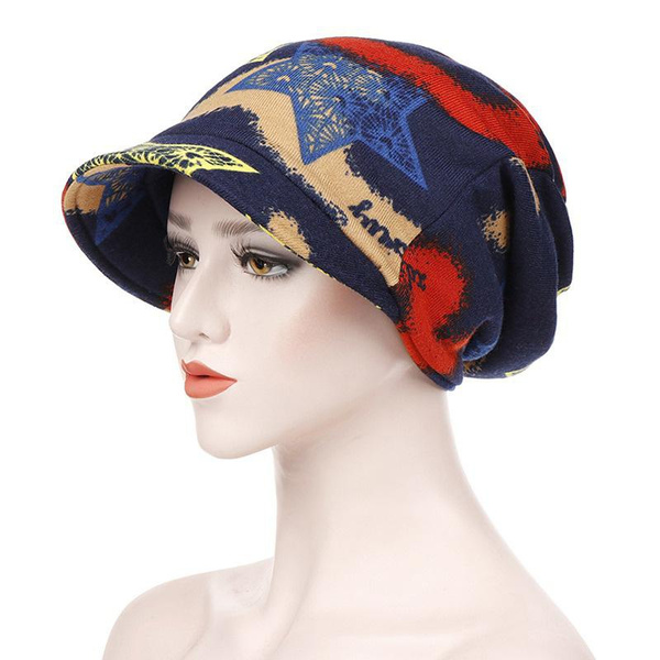 Pattern Wide Brim Hat Cotton Hat Hijab Turban Head Wrap Hair Loss Chemo ...