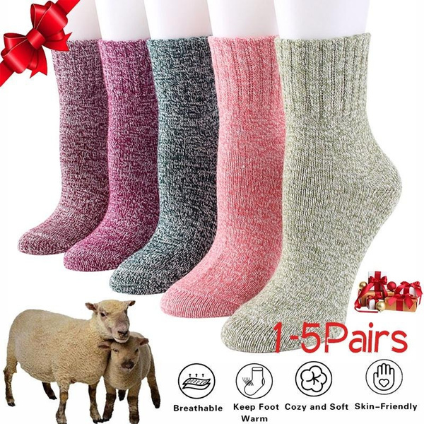 1-5 Pairs of Women's Wool Socks Thickened Warm Autumn and Winter Solid ...
