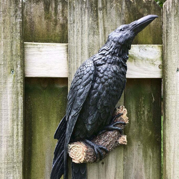 Black Raven Statue Fake Raven Resin Statue Bird Crow Sculpture Outdoor ...