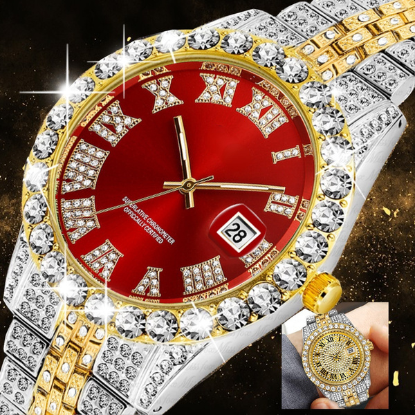 Full Bling Large Diamond Watch For Men ICED-Out Hip Hop Mens Quartz ...