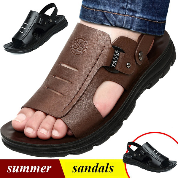 Men's Summer Fashion Leather Sandal Men Open Toe Breathable Travel ...