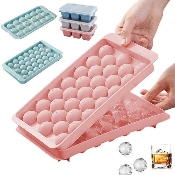 33/18/6 Grids Food Grade Silicone Reusable Round Ice Cube Tray with Lid ...