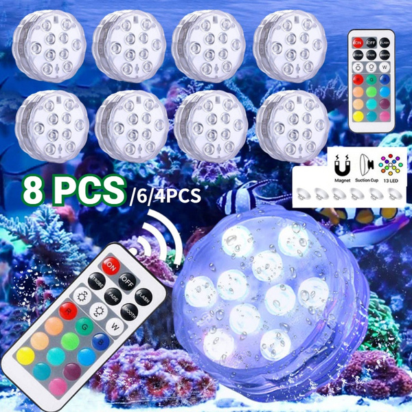 8/6/4PCS Underwater Light, IP68 Waterproof LED Light, Submersible Pool Lighting Light with RF ...