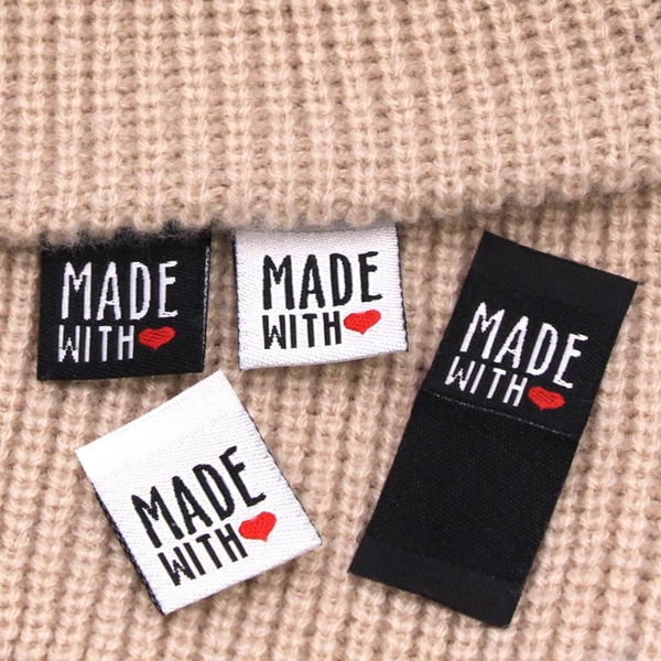 50Pcs Made With Love Cotton Labels Handmade Label Black White Clothes ...