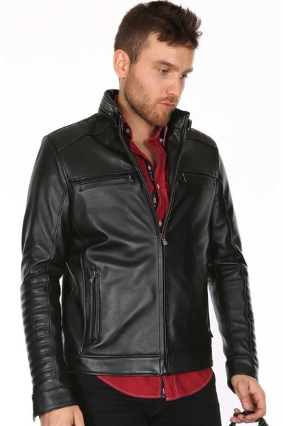 genuine leather men's jacket sport model original lambskin black colour ...
