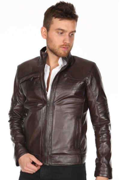 genuine leather men's jacket sport model original lambskin brown colour ...
