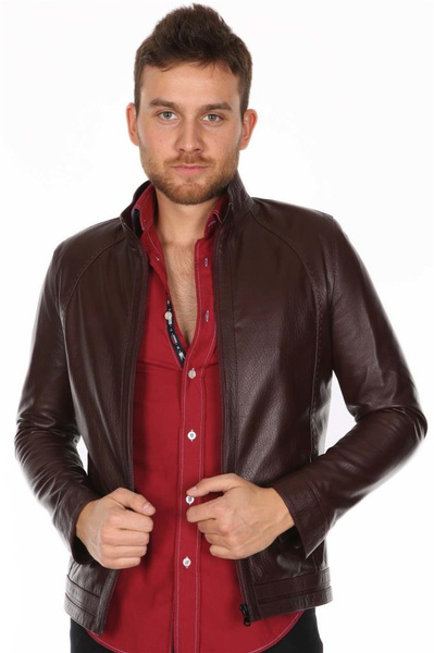 genuine leather men's jacket sport model original lambskin brown colour ...