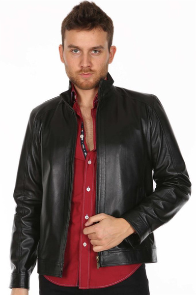 genuine leather men's jacket sport model original lambskin black colour ...