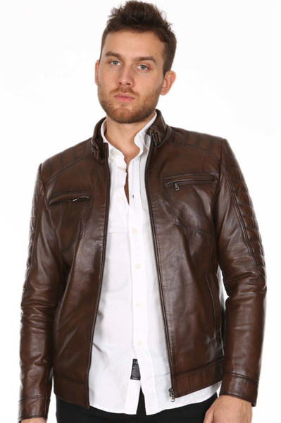genuine leather men's jacket sport model original lambskin brown colour ...