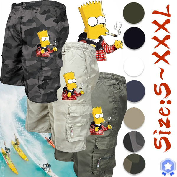 New Summer Shorts Solid Color Simpsons Print Loose Slim Work Cargo ...