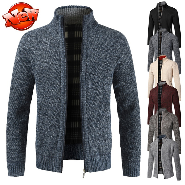 Zipper Jackets Mens Fashion Stand Collar Long Sleeve Cardigan Sweaters