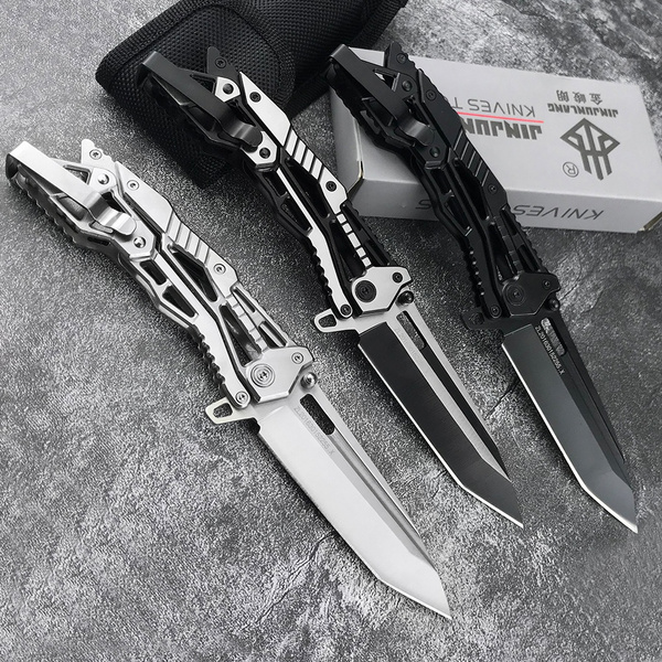 All Steel Mechanical Folding Knife Outdoor Pocket Survival Camping ...