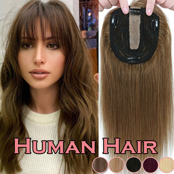 S-noilite 10/14/16/18 Inch Remy Human Hair Topper with Bangs Clip In ...