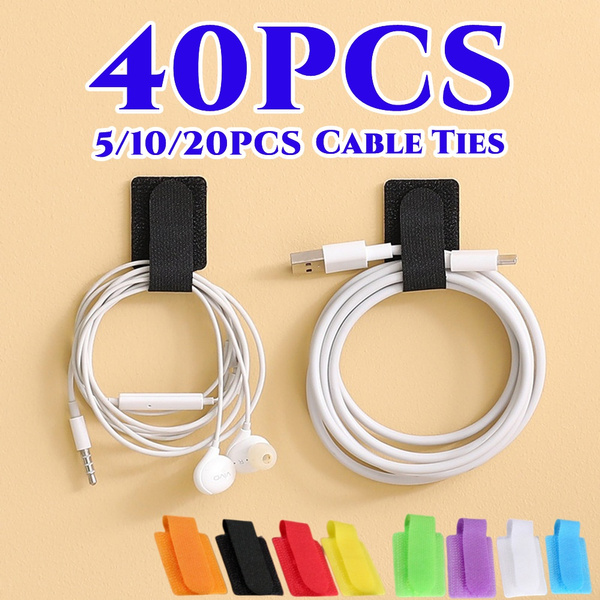 40/20/10/5pcs Reusable Nylon Tape Self Adhesive Cable Tie Wire Storage ...