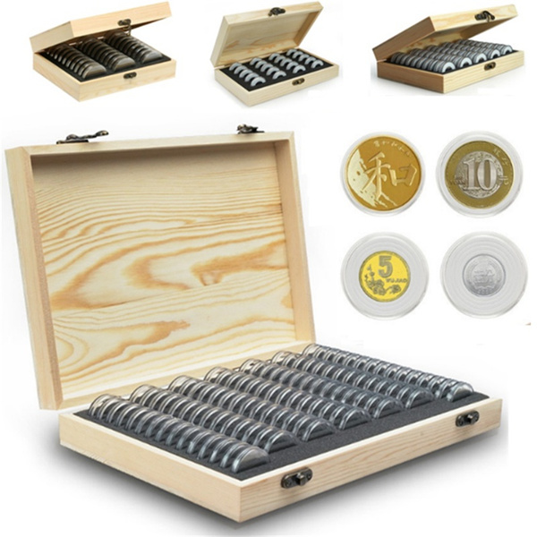 New Coin Collections Round Coins Holders Container Display Case Wooden ...
