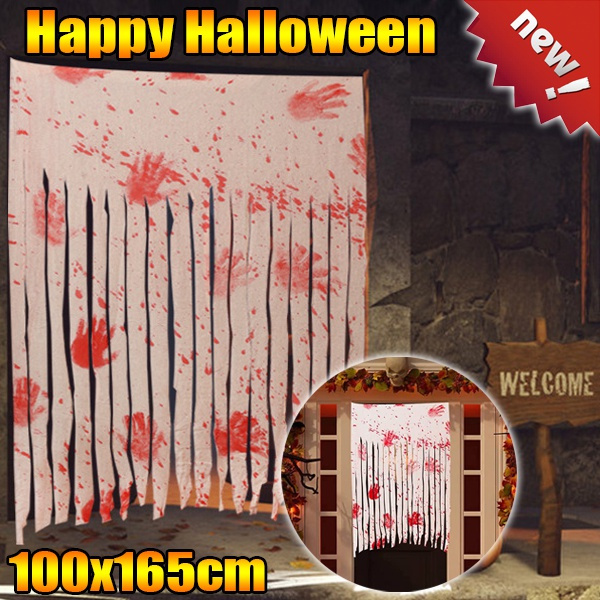 New Halloween Door Curtain Decoration Bloody Hand Prints Halloween ...