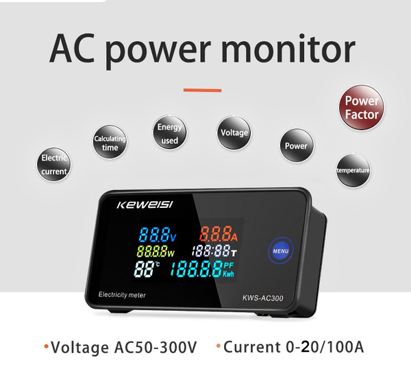 AC 50-300V Voltmeter Ammeter KWS Power Energy Meter LED Digital AC ...