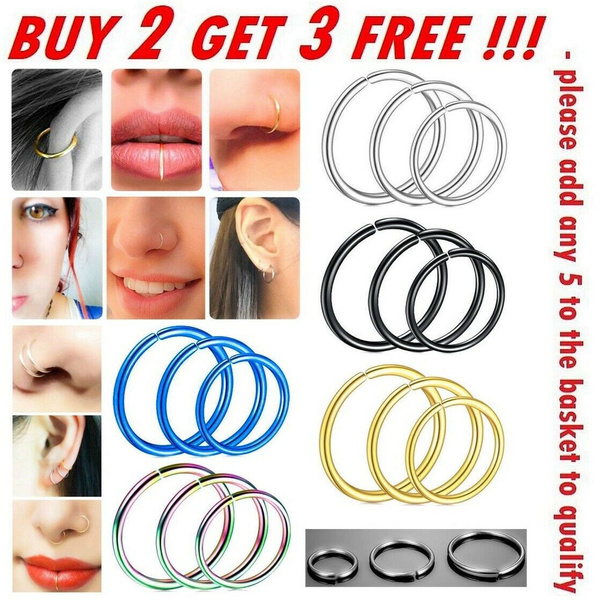 Nose Ring Surgical Steel Hoop Lip Ear Face Fake Septum Helix Small Body ...