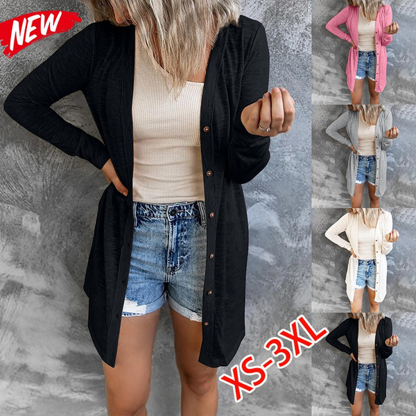 Fashion Women Long Sleeve Cardigan Solid Color Open Front Cardigan ...