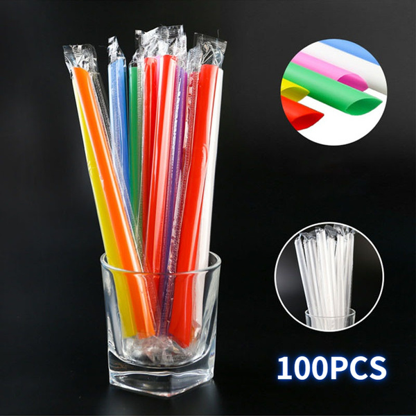 100pcs Multicolor Disposable Plastic Straw Individually Wrapped Bubble ...