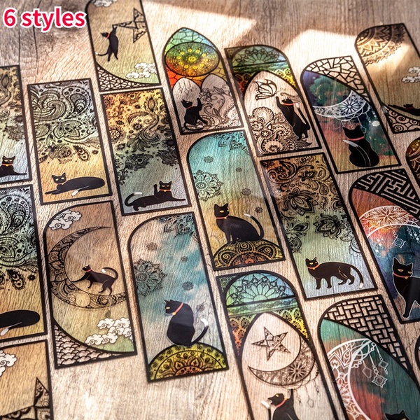 Matte PVC Bookmark Retro Book Page Marker Cute Black Cat Daily Series ...