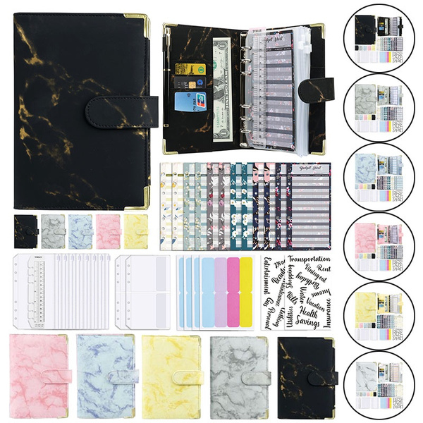 Marbling PU Leather Notebook Binder Organizer Cash Envelopes Wallet ...