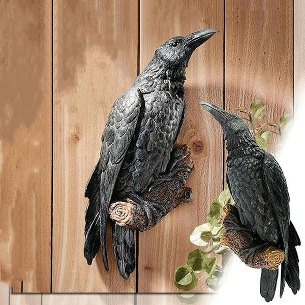 Black Raven Statue Fake Raven Resin Statue Bird Crow Sculpture Outdoor ...