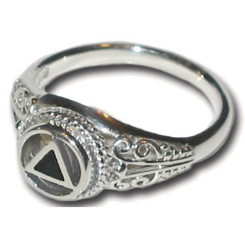 Sterling Silver Scroll Ring w/ Onyx Triangle - Alcoholics Anonymous | Wish