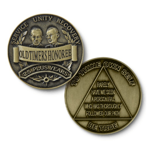 25 Years PLUS 'Old Timers' Honoree Bronze Coin Medallion AA Alcoholics ...