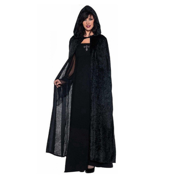 Wizarding World Witch Wizard Black Robe Velvet Cloak Fancy Party Cape ...