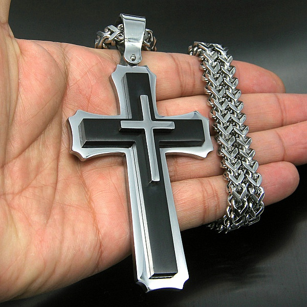 Fashionable Men's Three-layer Cross Necklace Stainless Steel Necklace ...