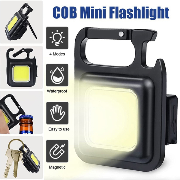 Mini LED Working Light Portable Pocket Flashlight USB Rechargeable Key ...