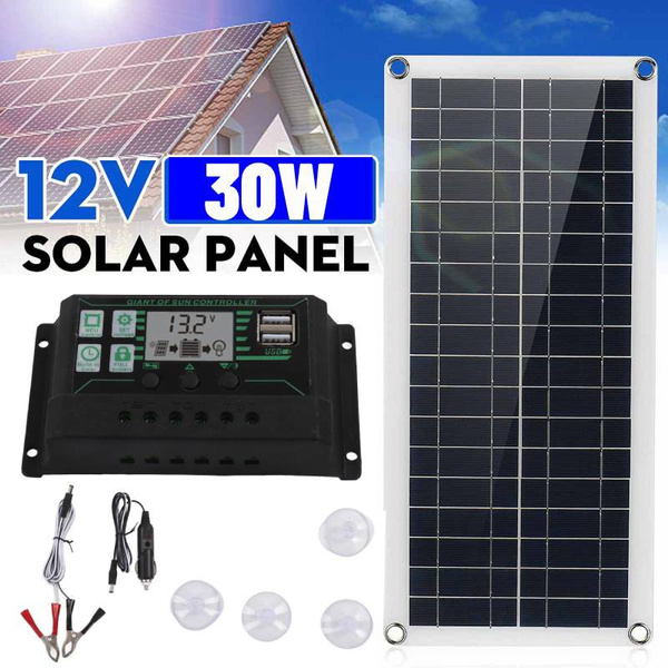 30W Solar Panel Complete Kit 12V Solar Cell Power Portable Outdoor ...